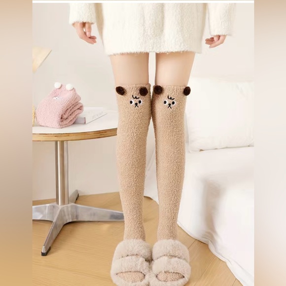 Accessories | Cartoon Fuzzy Thigh High Socks Cute Warm Over The Knee ...